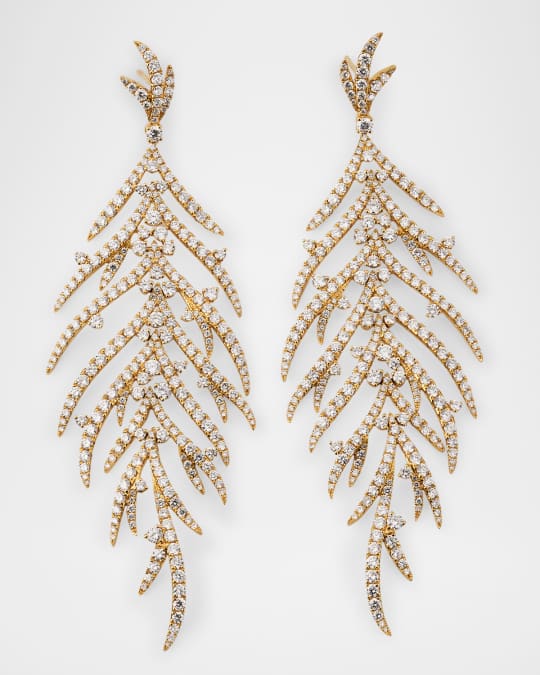 Graziela Gems 18k Yellow Gold White Diamond Folha Drop Earrings ...