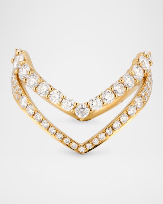 Lisa Nik Sparkle 18K Yellow Gold Double V Diamond Ring | Neiman Marcus