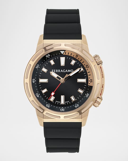 Ferragamo Ferragamo Sport IP Rose Gold PU-Strap Watch, 46mm | Neiman Marcus