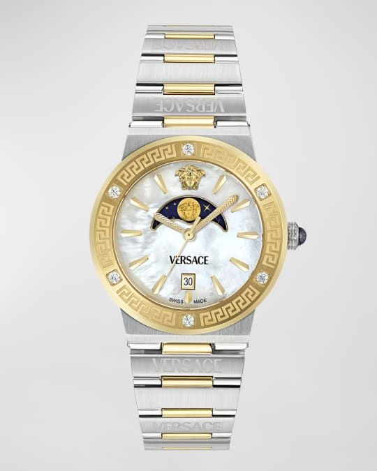 Versace 38mm Greca Logo Moonphase Watch with Bracelet Strap, Two Tone ...
