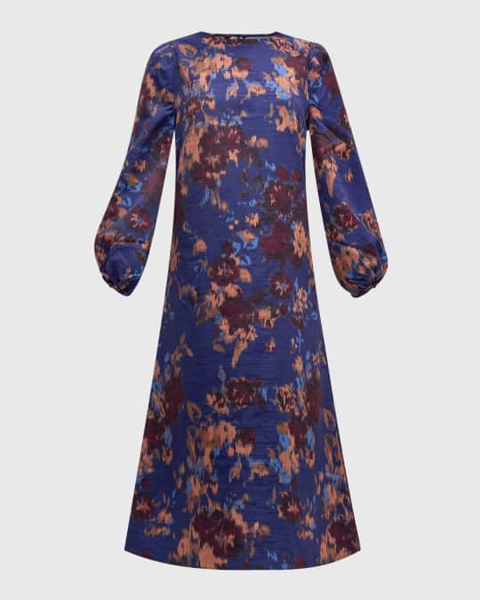 Misook Woven Floral-Print Midi Dress | Neiman Marcus