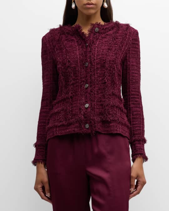 Misook Fringe-Trim Tailored Knit Jacket | Neiman Marcus