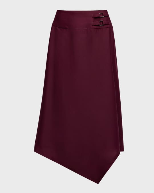 Misook Asymmetric Crepe De Chine Midi Skirt | Neiman Marcus