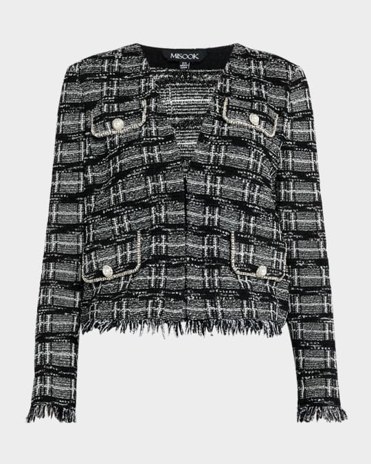 Misook Rhinestone-Trim Tweed Knit Jacket | Neiman Marcus