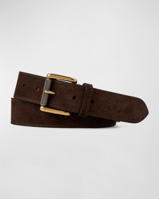 Ralph Lauren Purple Label Men's Suede Roller-Buckle Belt | Neiman Marcus