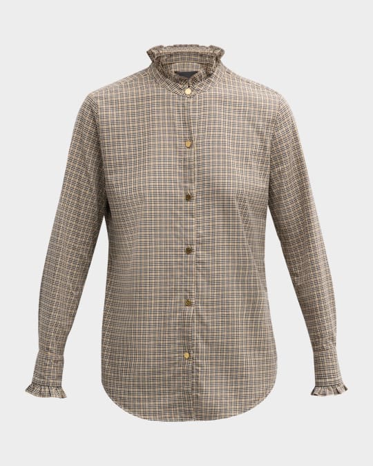 Nili Lotan Lydia Check Ruffle Button-Down Shirt | Neiman Marcus