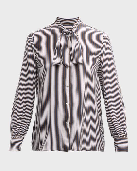 Nili Lotan Irina Multi Striped Silk Neck-Tie Shirt | Neiman Marcus