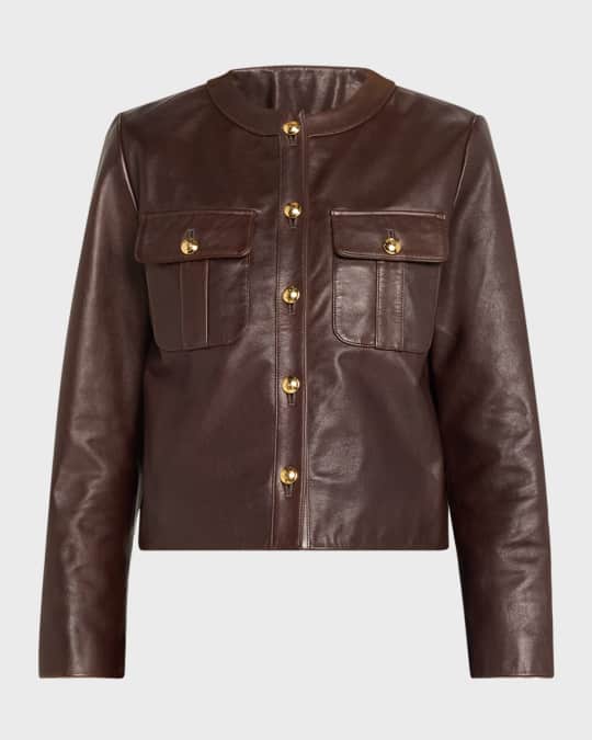 Nili Lotan Kitra Collarless Calf Leather Jacket | Neiman Marcus