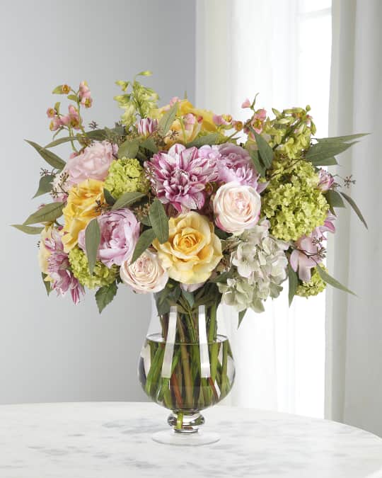 NDI Roses & Peonies 26" Faux Floral Arrangement in a Glass Urn | Neiman ...