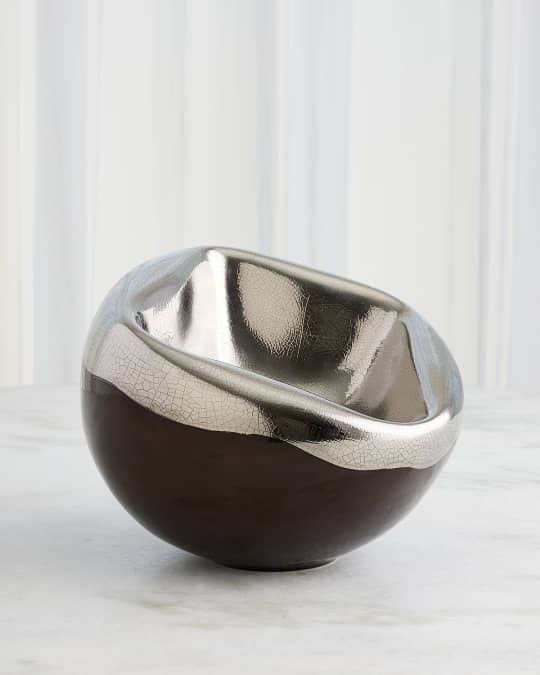 Global Views Squished Platinum Crackle Bowl, Large | Neiman Marcus