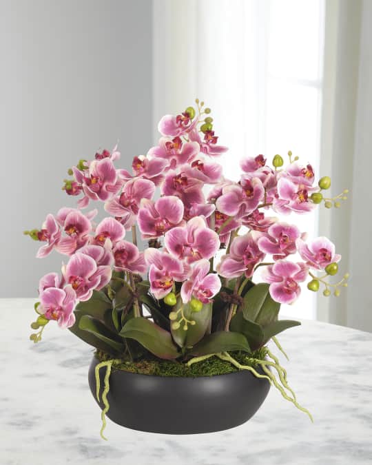 NDI Pink Phalaenopsis Orchids 19" Faux Floral Arrangement in a Ceramic ...