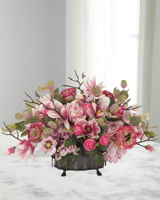 NDI Roses & Anemones 27" Faux Floral Arrangement in Metal Planter ...