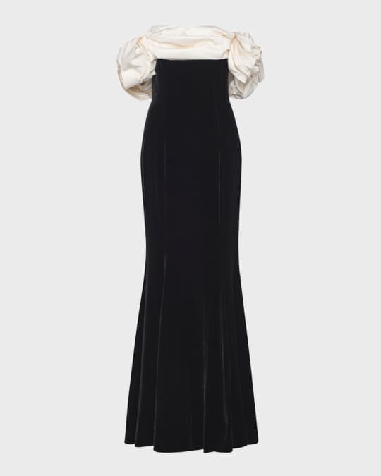 Rachel Gilbert Virgo Scrunched Off-Shoulder Gown | Neiman Marcus
