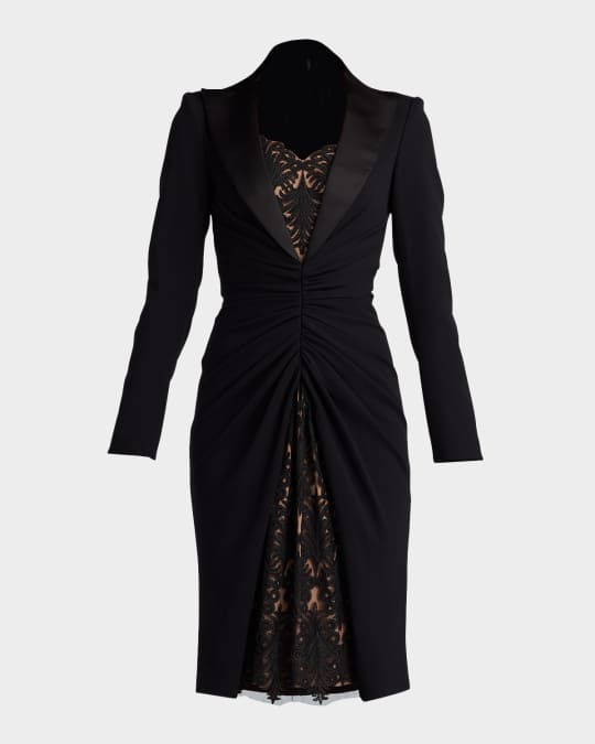 Tadashi Shoji Pleated Corded Lace and Crepe Bodycon Dress | Neiman Marcus