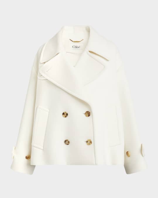 Chloe Double-Breasted Soft Wool Pea Coat | Neiman Marcus