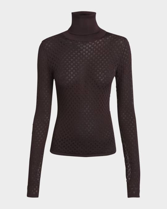 Chloe Viscose Lace Knit Turtleneck Top | Neiman Marcus