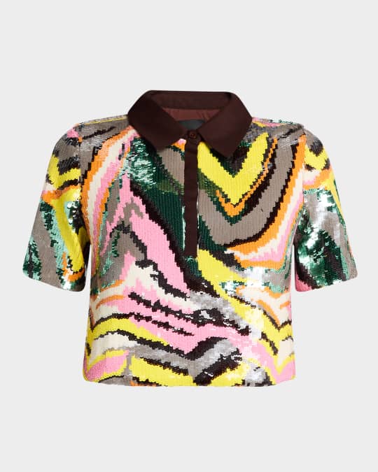 Le Superbe Pop Art Sequined Polo Top | Neiman Marcus