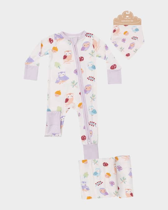 Angel Dear Girl's Cute Owls Footie W/ Swaddle & Bib Set, Size Newborn ...