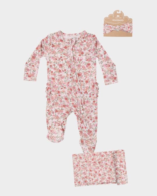 Angel Dear Girl's Pretty Calico Ruffle Footie W/ Headband & Swaddle ...