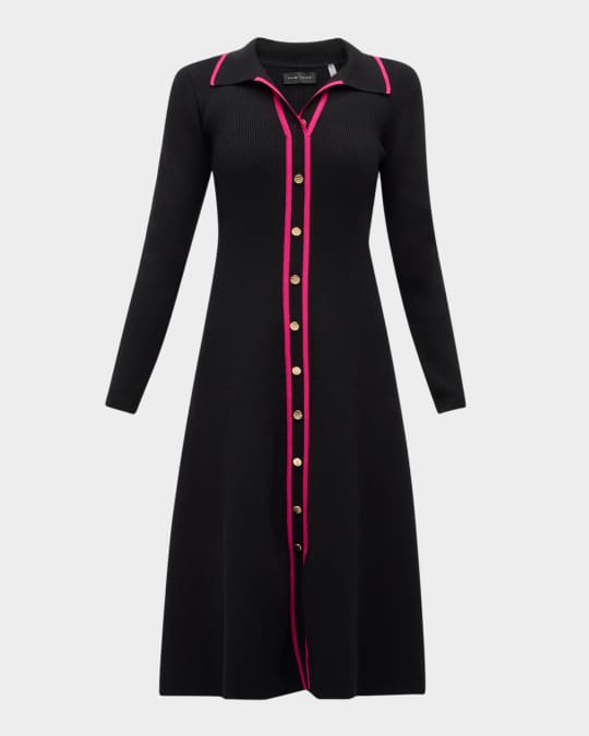 Elie Tahari The Nadia Contrast-Trim Midi Sweater Dress | Neiman Marcus