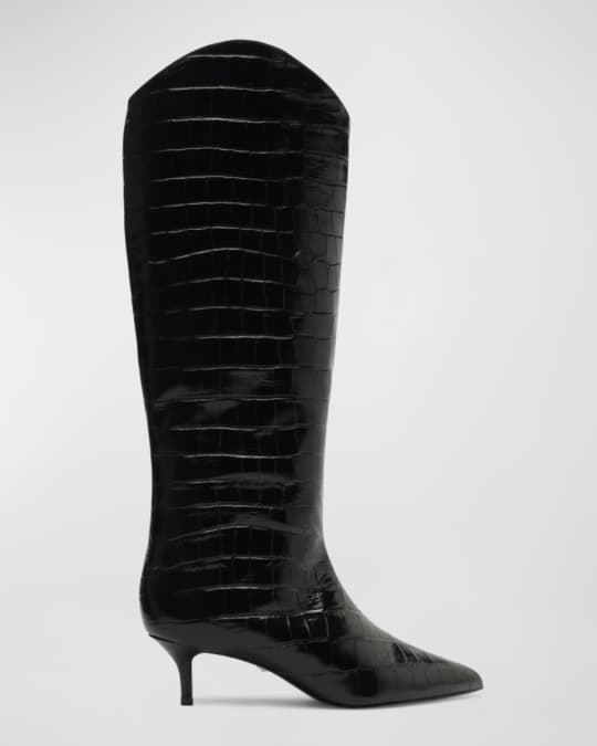 Schutz Maryana Croco Kitten Tall Boots | Neiman Marcus