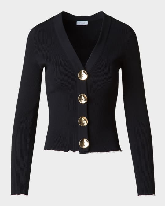 Akris punto V-Neck Viscose Stretch Rib Cardigan | Neiman Marcus