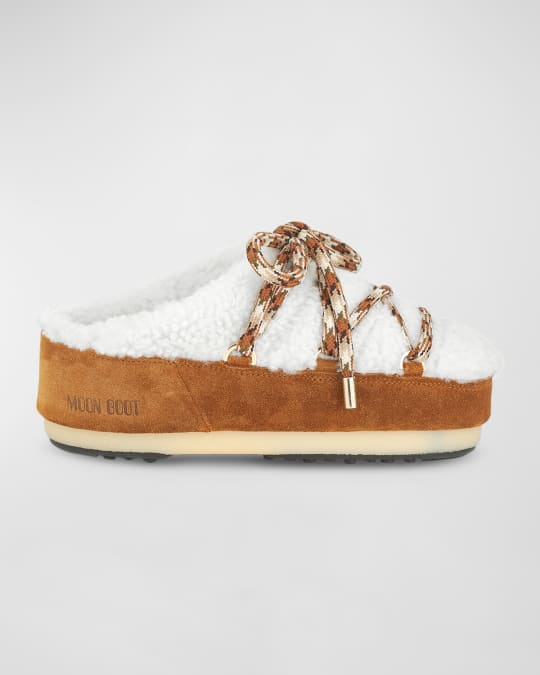 Moon Boot Suede Shearling Lace-Up Mules | Neiman Marcus