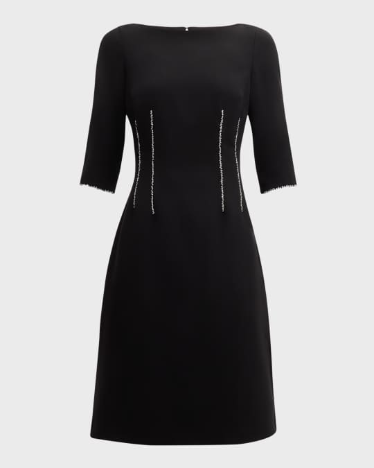 Rickie Freeman for Teri Jon Rhinestone-Trim Crepe Dress | Neiman Marcus