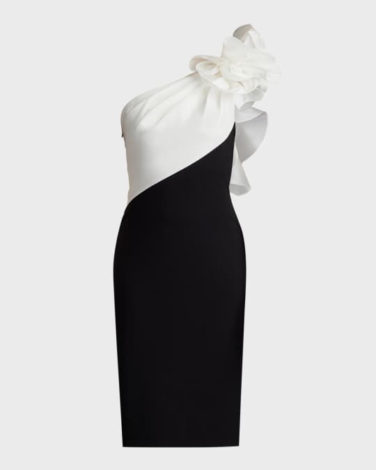 Tadashi Shoji One-Shoulder Two-Tone Taffeta & Crepe Dress | Neiman Marcus