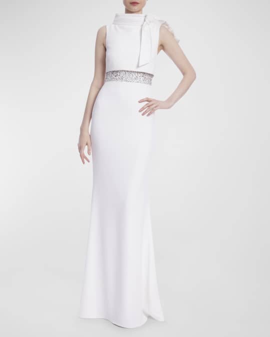 Badgley Mischka Collection Funnel-Neck Embellished Column Gown | Neiman ...