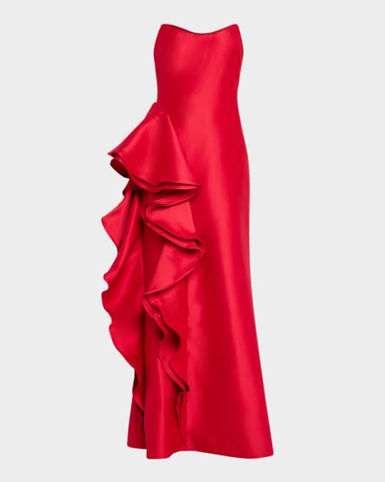 Badgley Mischka Collection Strapless Ruffle A-Line Gown | Neiman Marcus