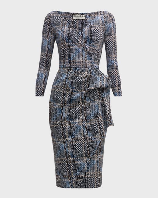 Chiara Boni La Petite Robe Plaid-Print Ruffle Bodycon Dress | Neiman Marcus
