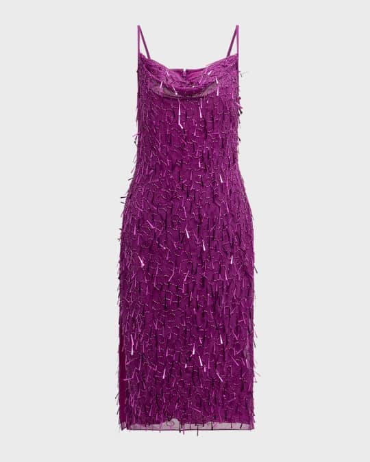 Liv Foster Cowl-Neck Bead and Sequin Midi Dress | Neiman Marcus