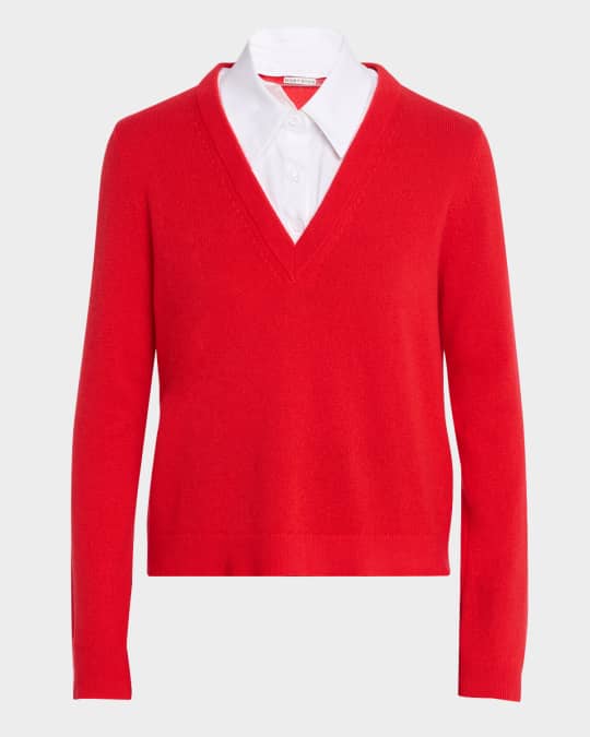 ALICE + OLIVIA Denby Woven Collar Cashmere Pullover | Neiman Marcus