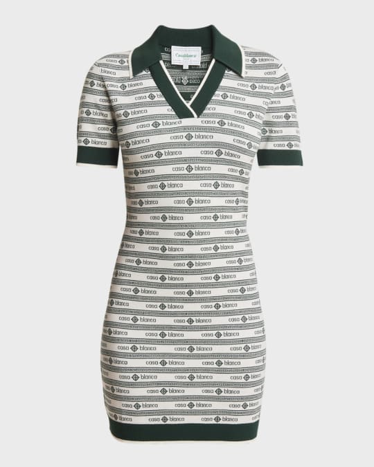 CASABLANCA Logo-Print Merino Wool Polo Dress | Neiman Marcus