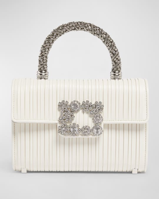 Roger Vivier Mini Plisse Flower Leather Top-Handle Bag | Neiman Marcus