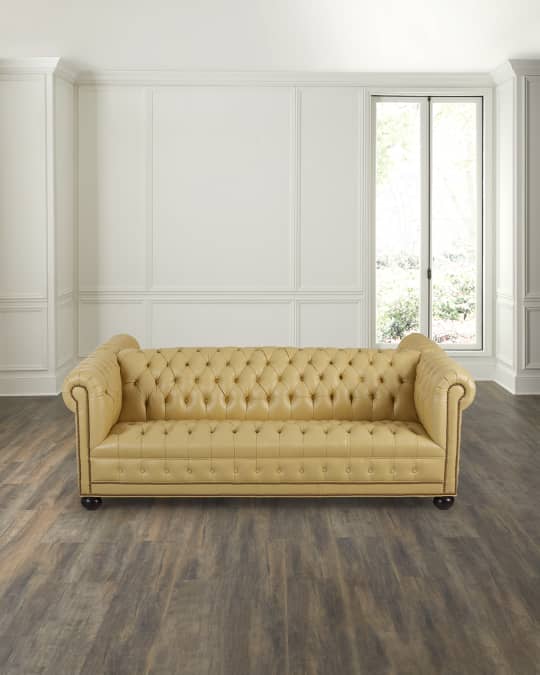 Old Hickory Tannery Lazare Leather Chesterfield Double Sofa, 86 ...