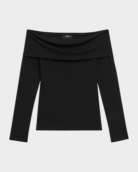 Theory Off-the-Shoulder Ribbed Long-Sleeve Top | Neiman Marcus