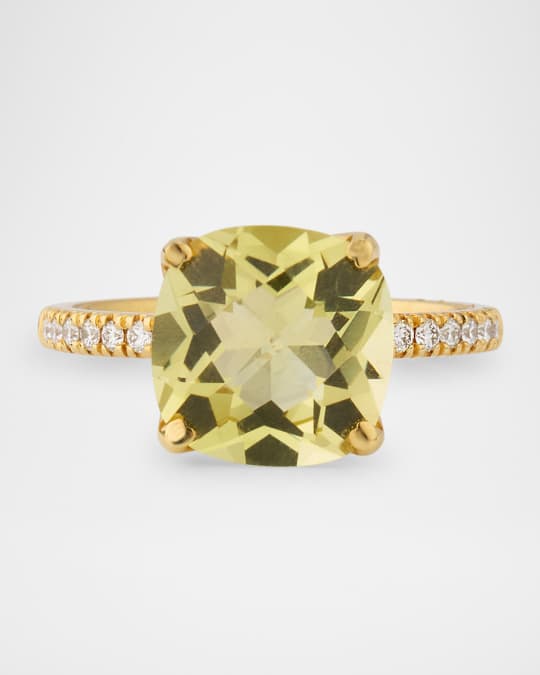 Lisa Nik Rocks 18K Yellow Gold Cushion Cut Lemon Quartz and Pavé ...