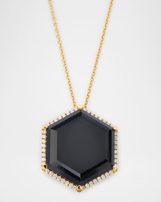 Lisa Nik Rocks 18K Yellow Gold Black Onyx Hexagon and Diamond Halo ...