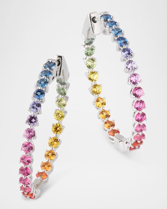 Lisa Nik Rainbow 18K White Gold Sapphire Inside Out Hoop Earrings ...