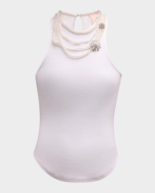Cinq a Sept Lizzie Pearly Chain Embellished Tank Top | Neiman Marcus
