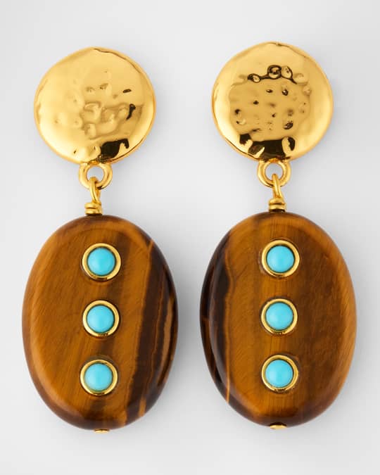 NEST Jewelry Tigers Eye Turquoise Studded Drop Earrings | Neiman Marcus