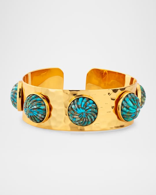 NEST Jewelry Carved Turquoise Hammered Gold Bangle | Neiman Marcus