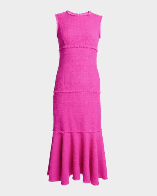 Santorelli Andi Tiered Fringe-Trim Tweed Midi Dress | Neiman Marcus