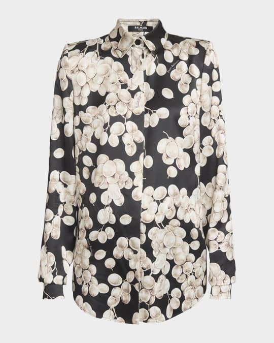 Balmain Long-Sleeve Satin Raisin Print Shirt | Neiman Marcus