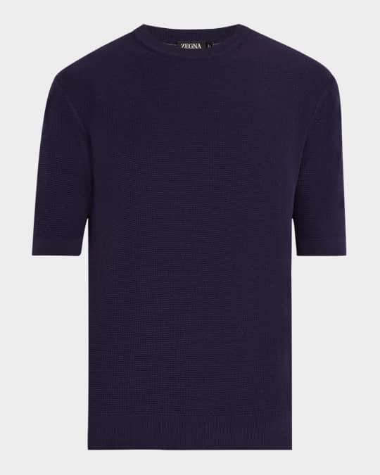 ZEGNA Men's Cotton Honeycomb Short-Sleeve Crewneck Sweater | Neiman Marcus