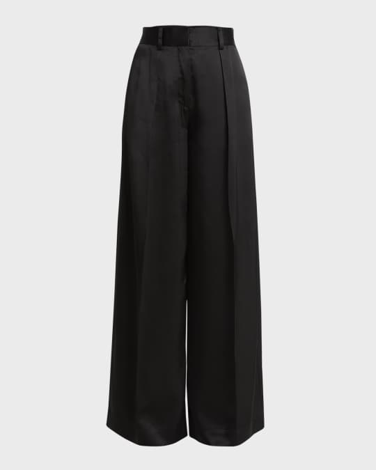 Jil Sander Pleated Wide-Leg Satin Trousers | Neiman Marcus