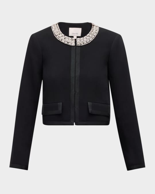 Cinq a Sept Bobby Rhinestone Necklace Crop Blazer | Neiman Marcus