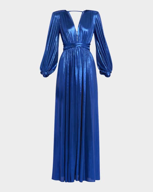 Bronx and Banco Zoe Side-Slit Deep V-Neck Gown | Neiman Marcus